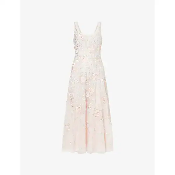 Needle & Thread Floral-Embroidered Mesh Midi Dress - Seashell/Multi |  Editorialist