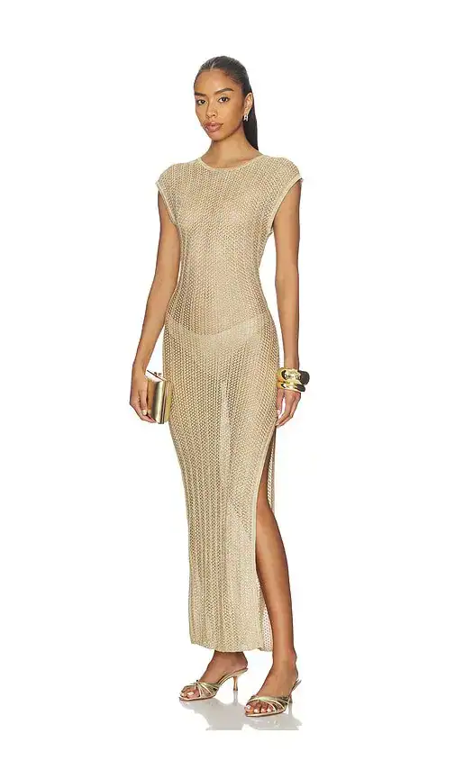 crochet dress gold Long backless crochet dress main image 1