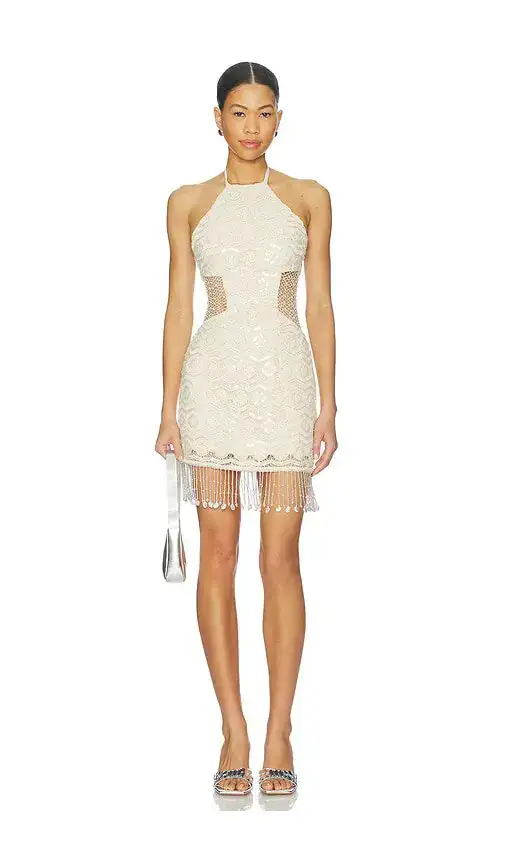 Patbo Crochet Bloom Halterneck Mini Dress - Beige - 28% Off | Editorialist