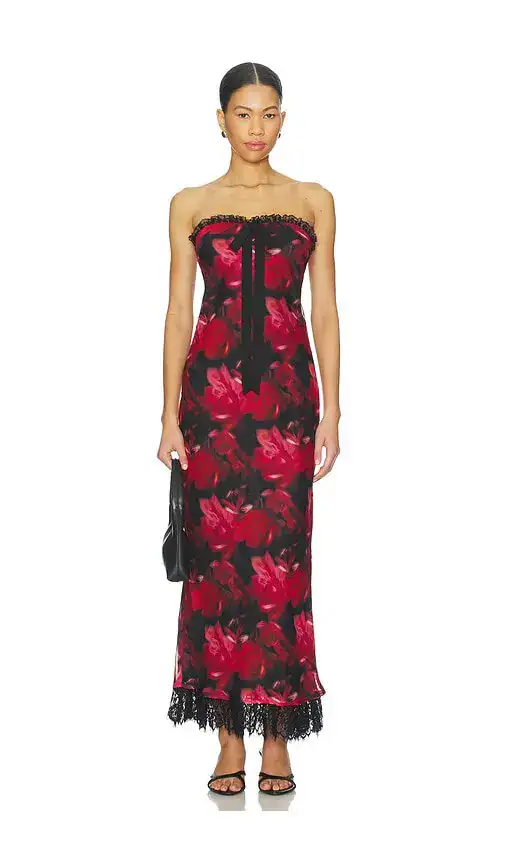 For Love & Lemons - Dark Romance Maxi Dress, Women's Dress, Red, XS, Women's Apparel, Women's Clothing