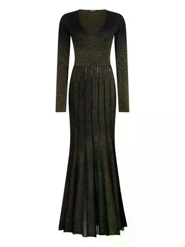 Roberto Cavalli Pleated V-neck Dress - Black