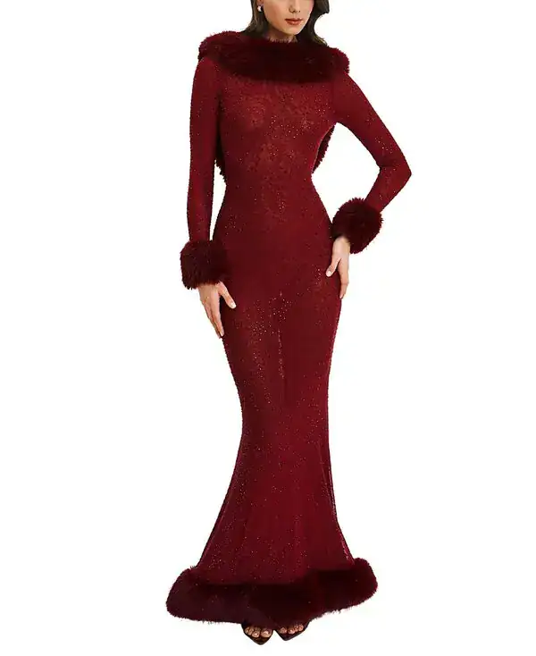 long sleeve long black formal dress Black Evening Dress Long Prom Dress With Gloves fg6982 – formalgowns main image 0