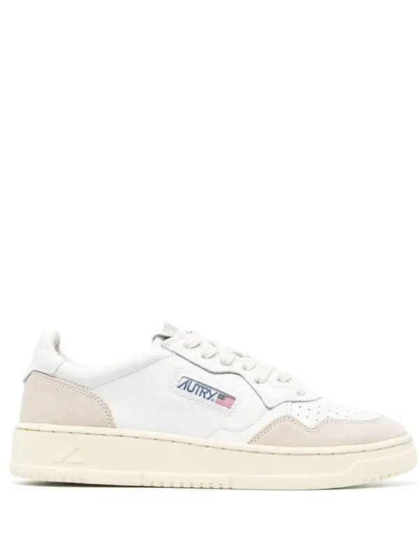 Autry Medalist Low Sneakers In Leather And Beige Suede Shoes In White ...