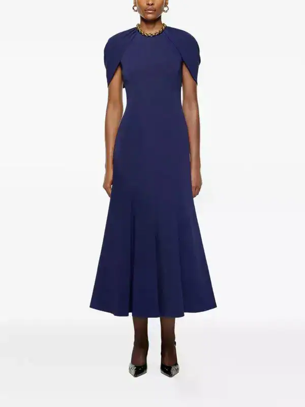 Roland Mouret Gathered-Shawl Midi Dress - Blue | Editorialist