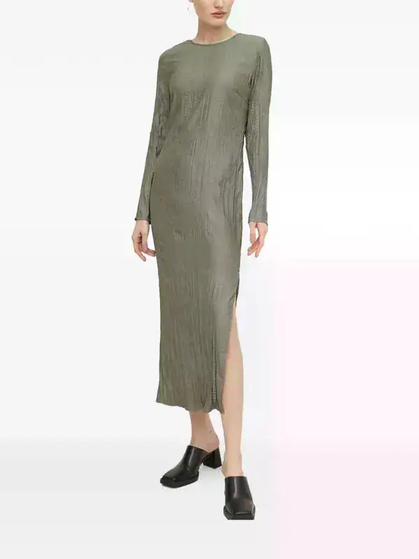 Samsoe Samsoe Textured Long-sleeve Midi Dress - Green