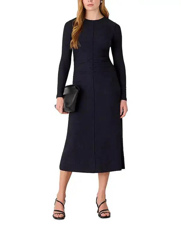 Whistles Textured Jersey Ruched Dress Navy Size 12