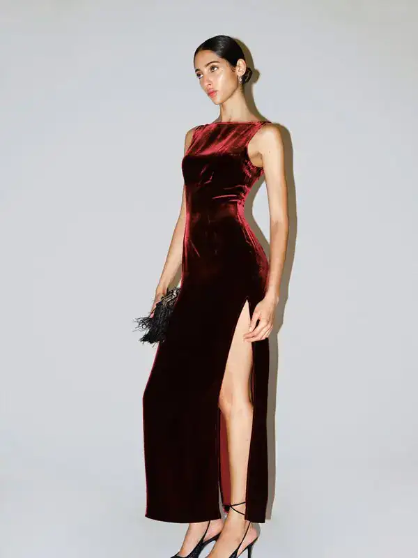 Reformation Romy Velvet Dress | Red | 2