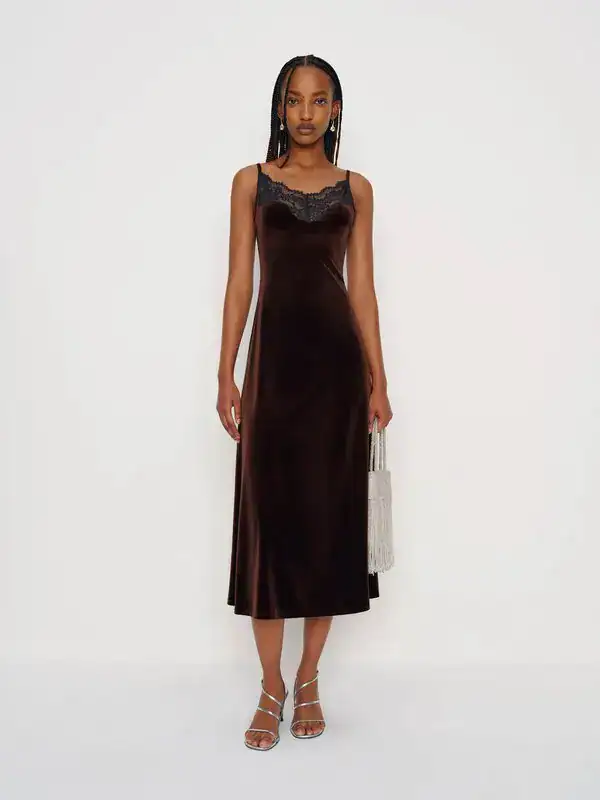 Reformation Marcella Knit Dress | Brown Velvet | Large