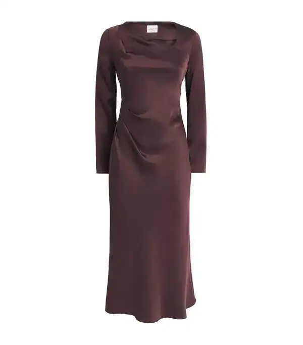 navy blue dress for baby girl Claudie Pierlot Satin Asymmetric Midi Dress In Purple - 50% Off