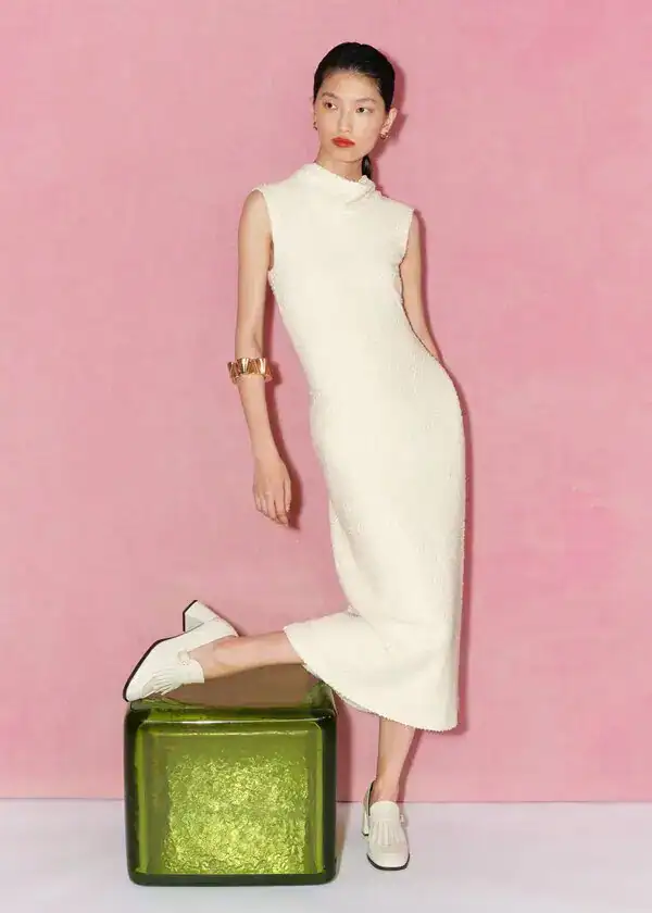 slim fit dress slacks Shona Joy - La Lune Flared Sleeve Side Split Midi Dress - Cream main image 0