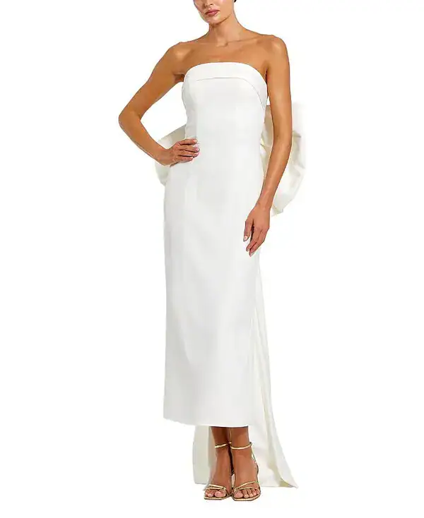 Mac Duggal Strapless Satin Column Ankle Dress With Bow Detail - Ivory |  Editorialist
