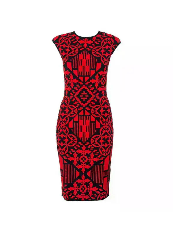 Alexander Mcqueen Jacquard Knit Mini Dress - Red