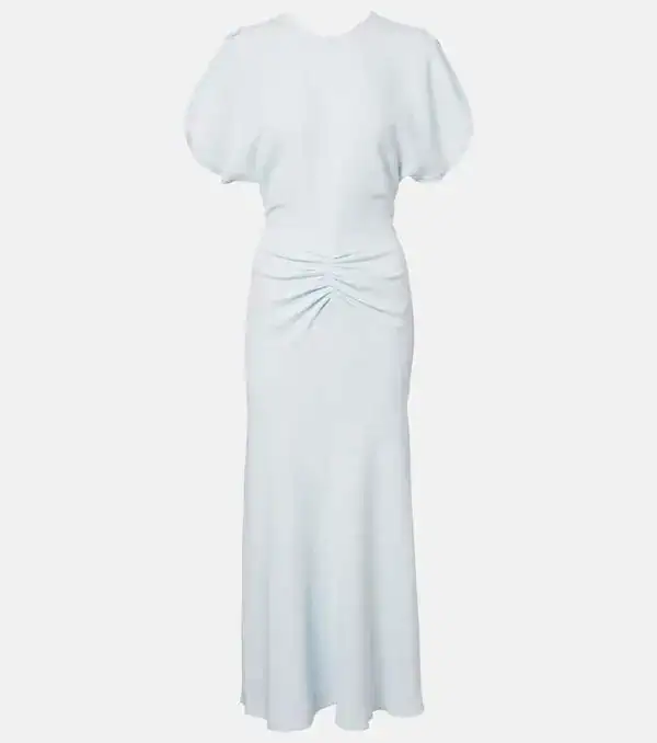 knee length dresses for ladies Leather Gathered Waist Midi Dress by Victoria Beckham main image 0