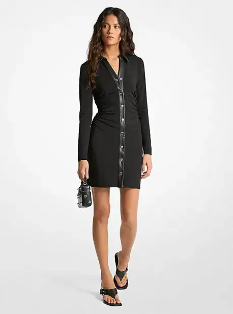 Michael Kors Ruched Jersey Snap Mini Dress - Black