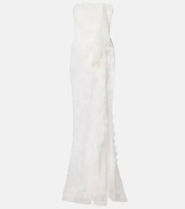 Christopher Esber Floating Draped Lace Gown - White | Editorialist