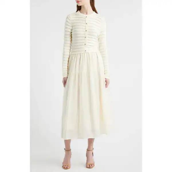 fitted lace wedding dress Mixed Media Long Sleeve Maxi Dress – Sheek main image 0