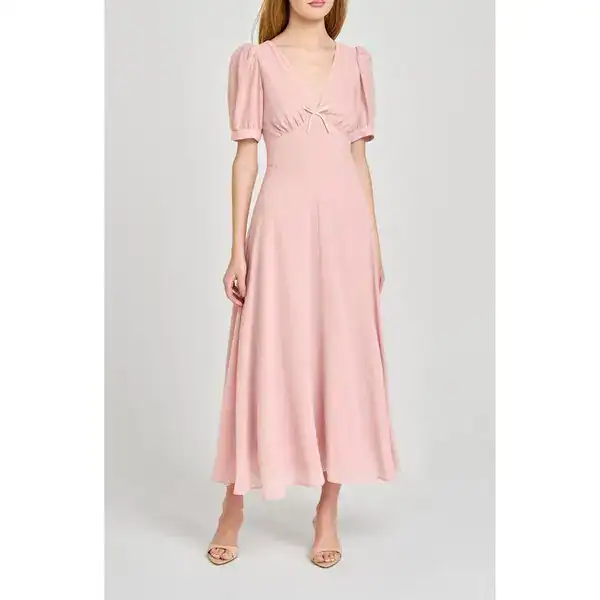 Wayf Juliana Short Sleeve A-Line Midi Dress - Pink - 25% Off | Editorialist