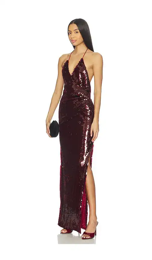 princess polly baby blue dress Gothic Burgundy Sequin Evening Dress with Feathered Sleeves main image 0