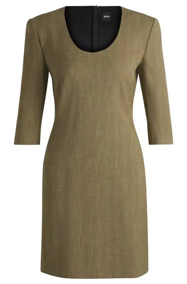 Boss Scoop-Neck Herringbone Dress - Green | Editorialist