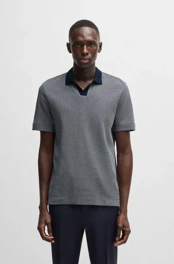 Boss Dot-Pattern Polo Shirt In Cotton And Silk - Dark Blue | Editorialist