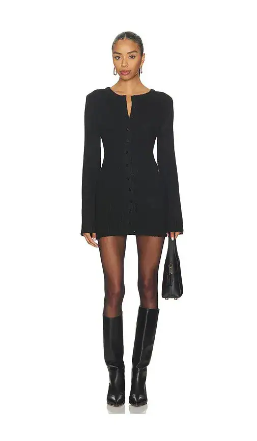 black fitted midi dress Fitted Midi Dress with Ruffled Shoulder Black / US 12 main image 1