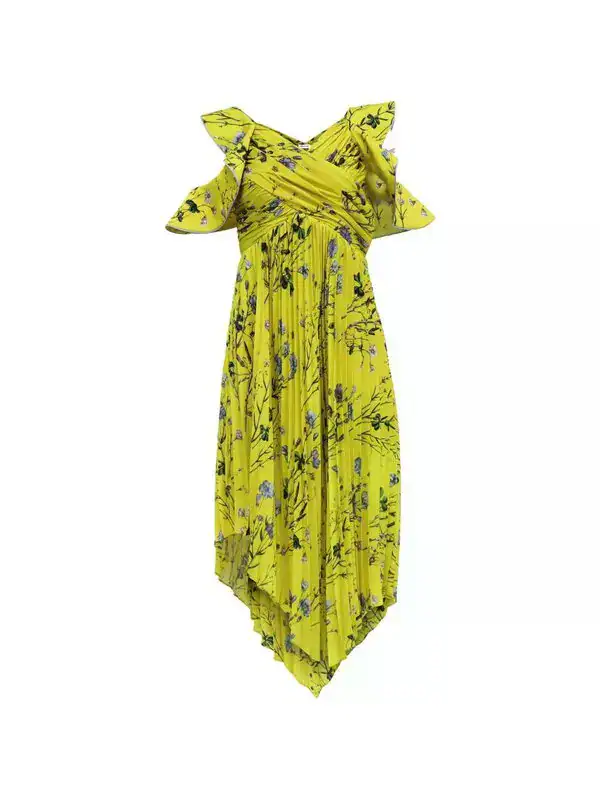 Self-portrait Pleated Floral-print Midi Dress - Yellow