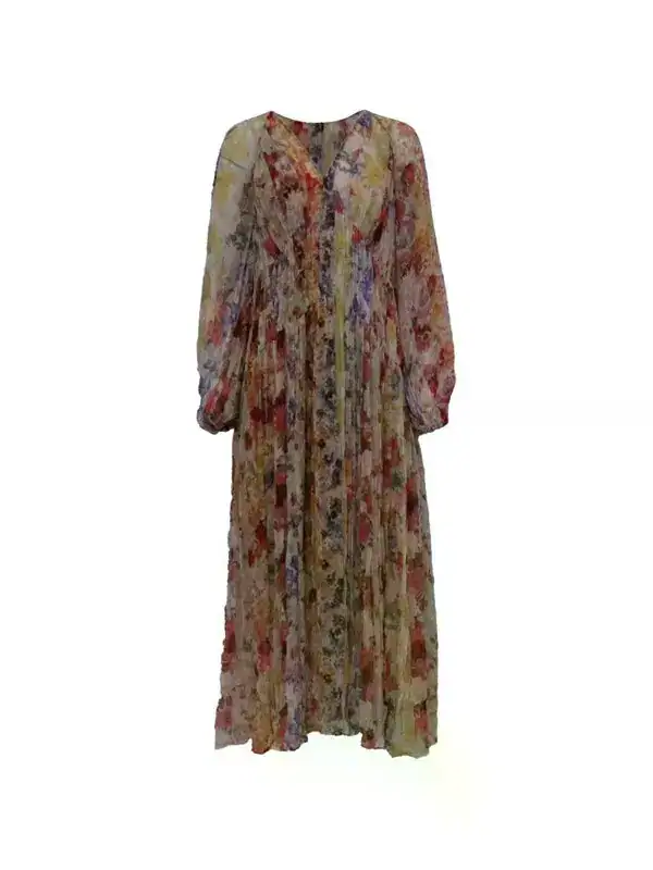 Zimmermann Floral Pleated Midi Dress - Neutrals
