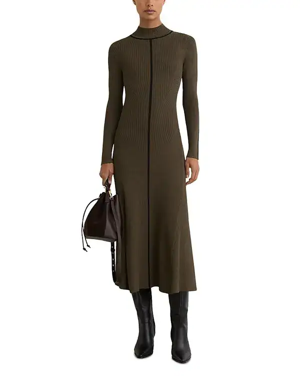maria lucia hohan green pleated plunge midi dress Khakhi Green 100% Cotton Paneled A-Line Midi Dress 34