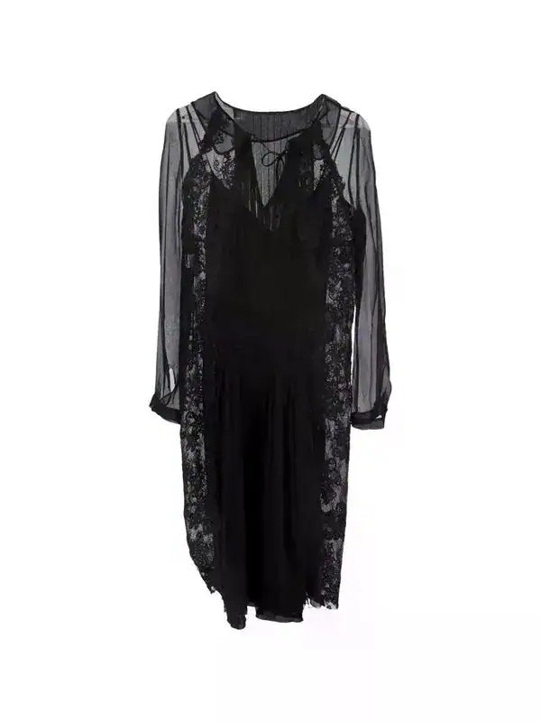 Alberta Ferretti Lace Pleated Midi Dress - Black | Editorialist
