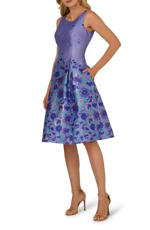 Adrianna Papell Floral Jacquard Fit & Flare Dress In Blue Multi |  Editorialist