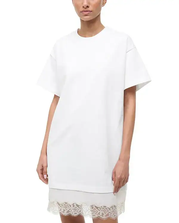 Staud Grier Lace Hem Shift Dress - Ivory - 30% Off | Editorialist
