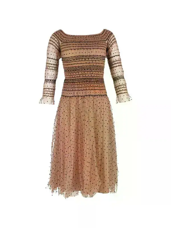 knee length dresses for ladies Cream Polka Dot Satin Midi Dress – self-portrait-US