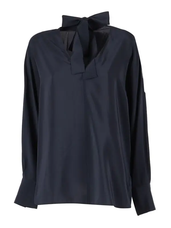 MAX MARA STUDIO Silk Tie-neck Shirt - Blue