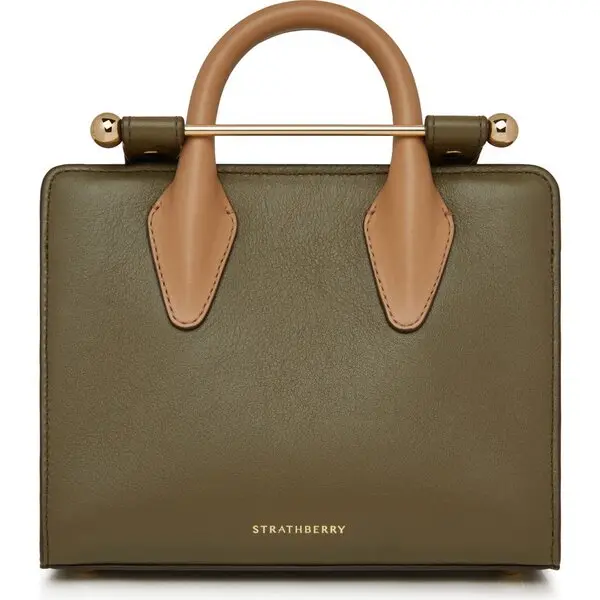 Strathberry Nano Leather Tote - Khaki/caramel/diamond