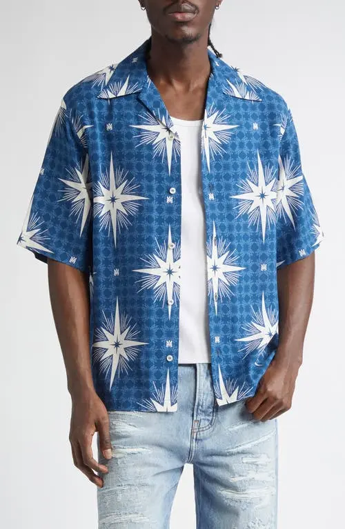 Amiri Starburst Print Camp Shirt - Blue