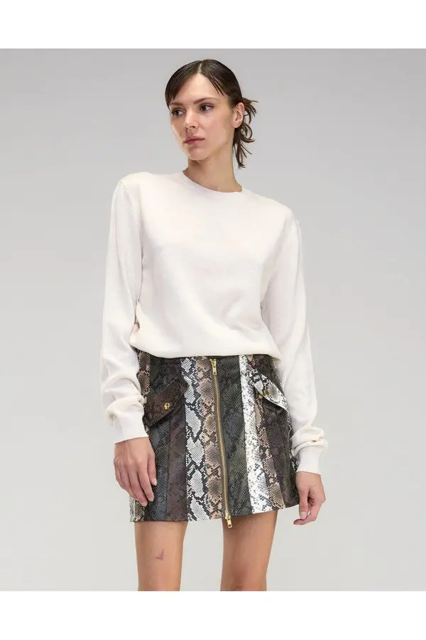Cynthia Rowley Snake-embossed Vegan Leather Mini Skirt - Stripe