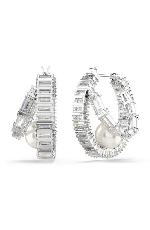 SWAROVSKI X Ariana Grande Crystal & Faux Pearl Hoop Earrings - White/ Silver
