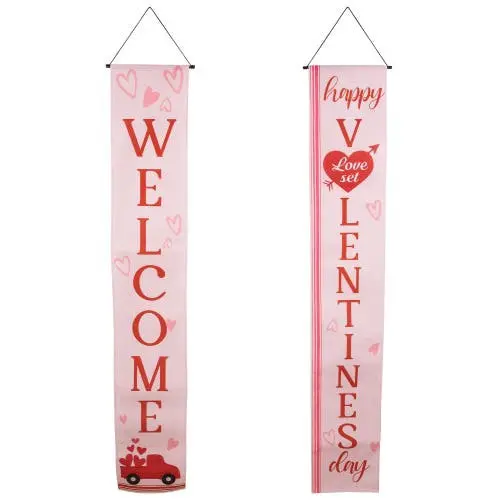 NORTHLIGHT Set Of 2 "welcome" And "happy Valentine's Day" Outdoor Door Banners 71"