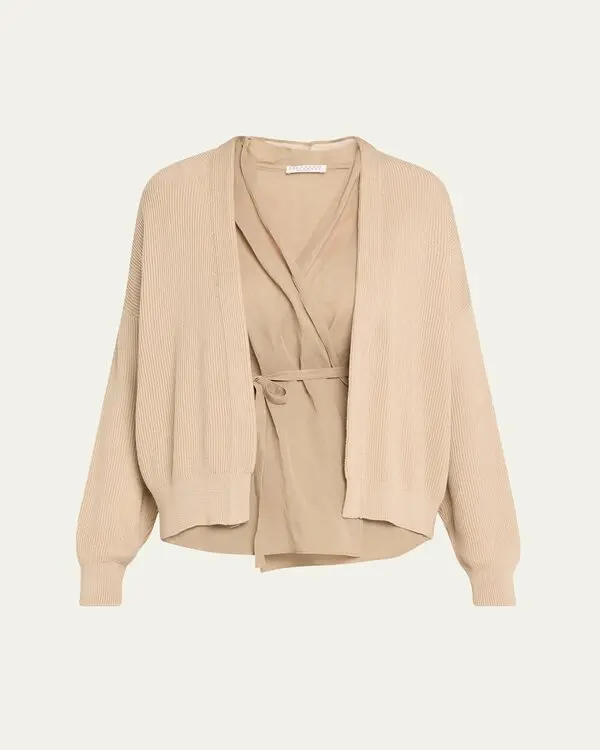 Brunello Cucinelli Layered Organza Cotton Cardigan - Medium Brown