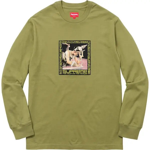 Supreme Best In The World Long Sleeve Tee Shirt - Pale Olive