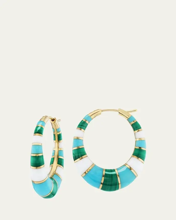 ORLY MARCEL 18k Yellow Gold Hoop Earrings With Gemstones - Green Multi