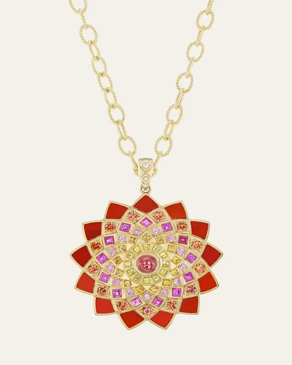 ORLY MARCEL 18k Yellow Gold Mandala Pendant With Diamonds And Gemstones - Red/pink Multi