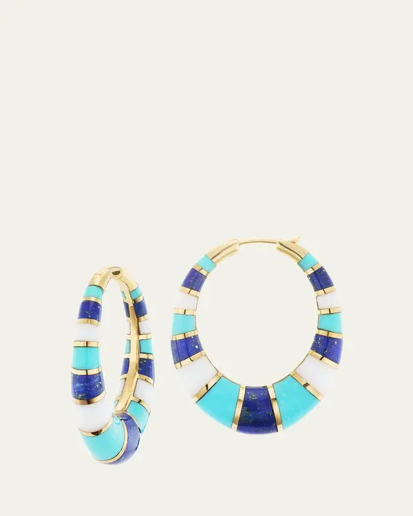 ORLY MARCEL 18k Yellow Gold Hoop Earrings With Lapis, Turquoise And Onyx - Blue Multi