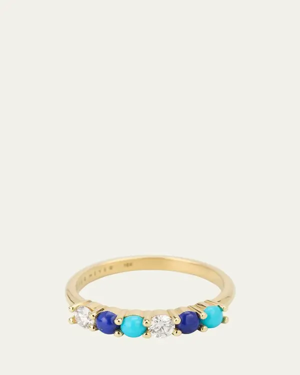 JENNIFER MEYER 18k Yellow Gold Ring With Diamond, Lapis And Turquoise