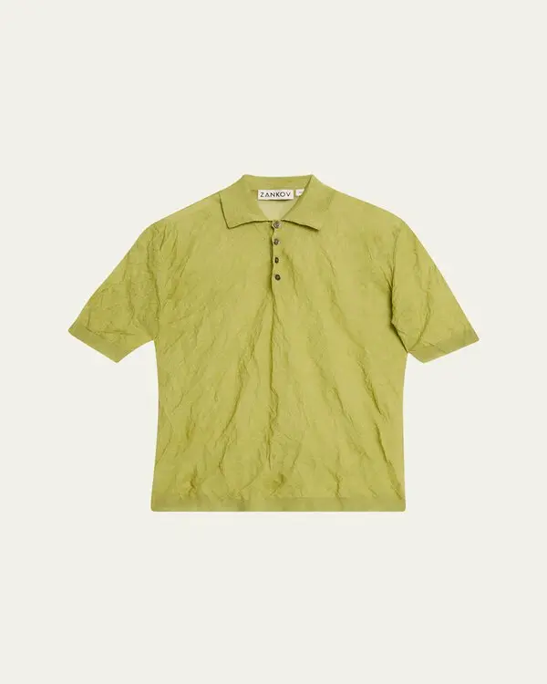 ZANKOV Origami Crinkled Polo Shirt - Peridot