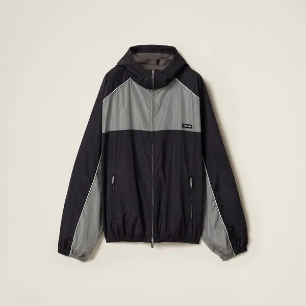 Miu Miu Technical Silk Blouson Jacket - Blue/lead Gray