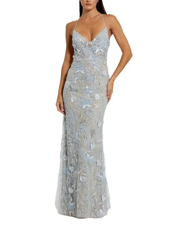 Mac Duggal Floral Embroidered Sleeveless Gown