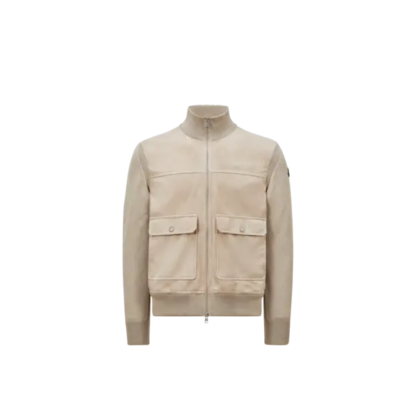 Moncler Wool, Cotton & Suede Zip-up Cardigan - Brown