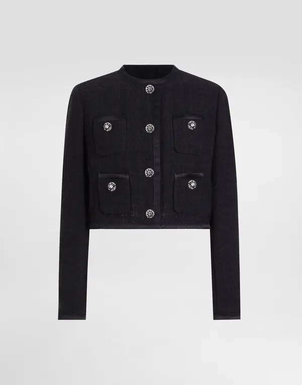 Dolce & Gabbana Cropped Raschel Tweed Jacket With Bejeweled Buttons