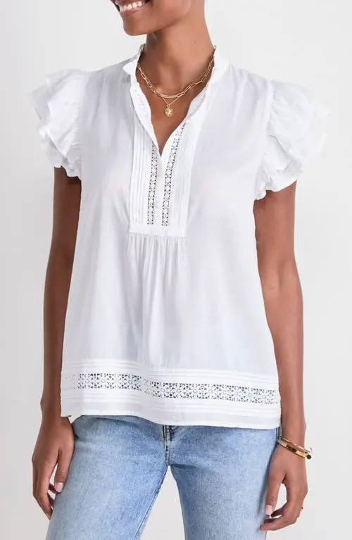 Vineyard Vines Print Ruffle Sleeve Top - White Cap